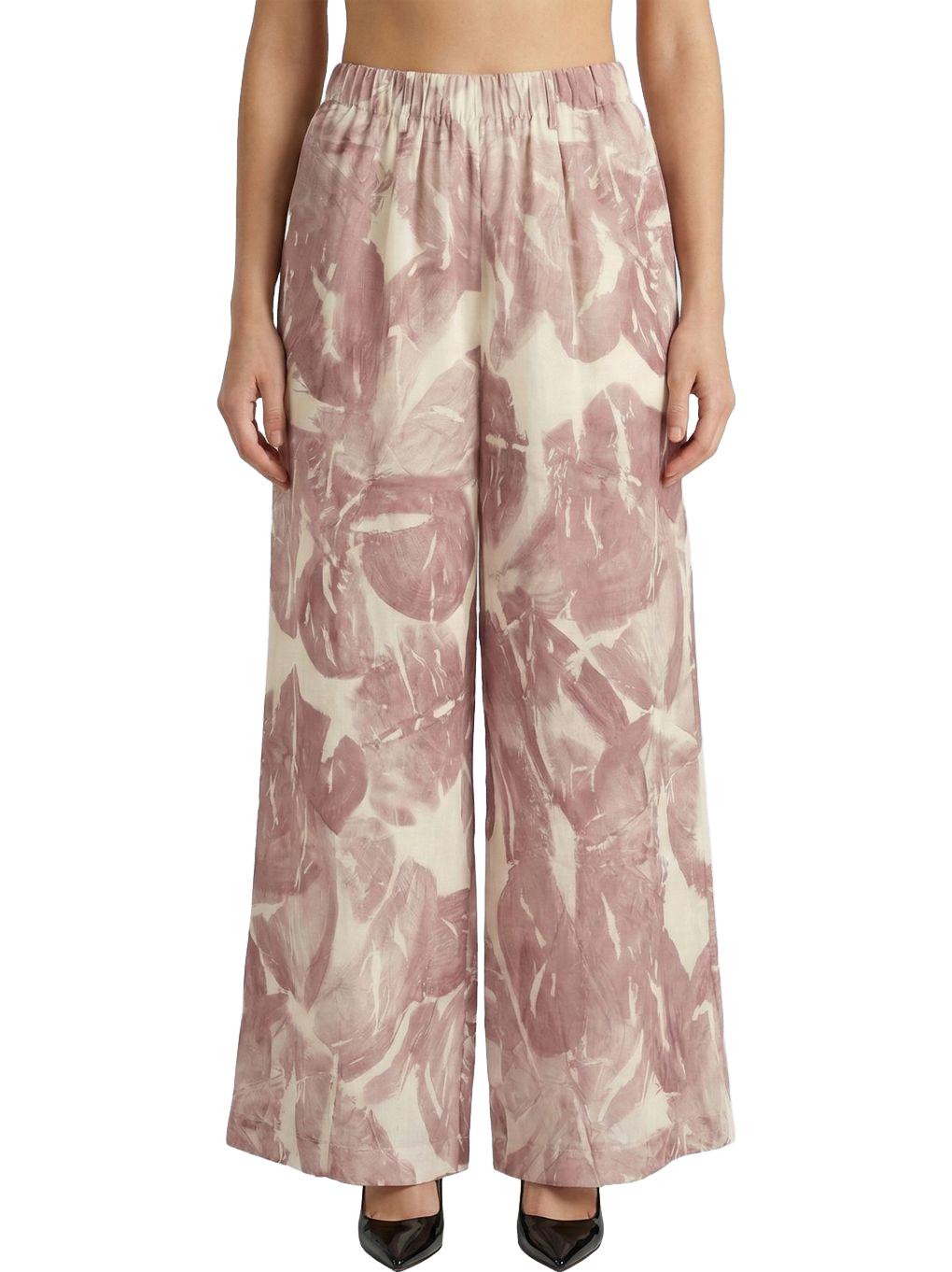 ALYSI Alysi Silk Wide-Leg Trousers with Tropical Print